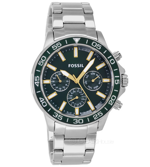 FOSSIL Bannon Mens Multifunction Watch, Dark Green Dial, Stainless ...